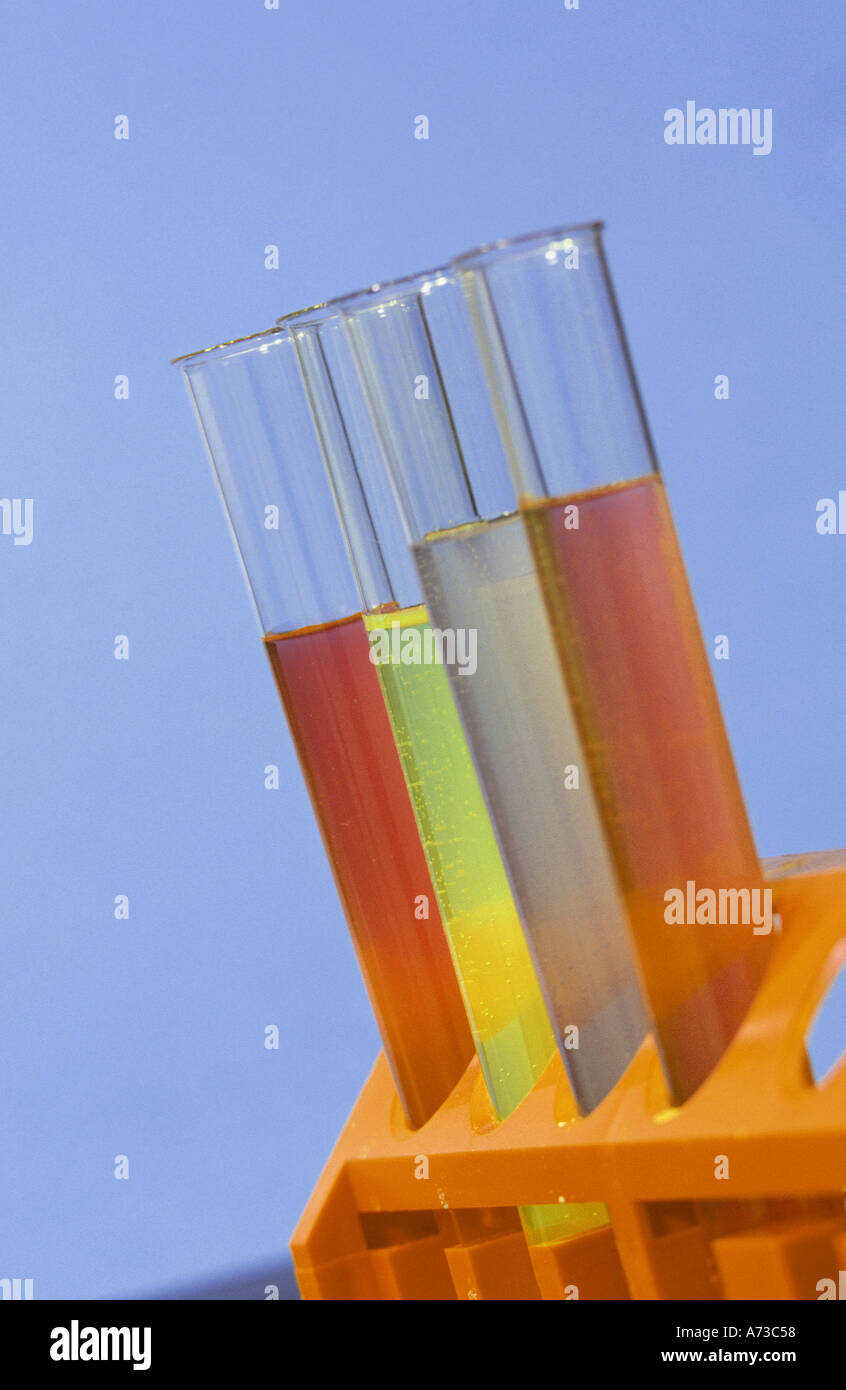 Test tubes containing coloured chemicals Stock Photo - Alamy