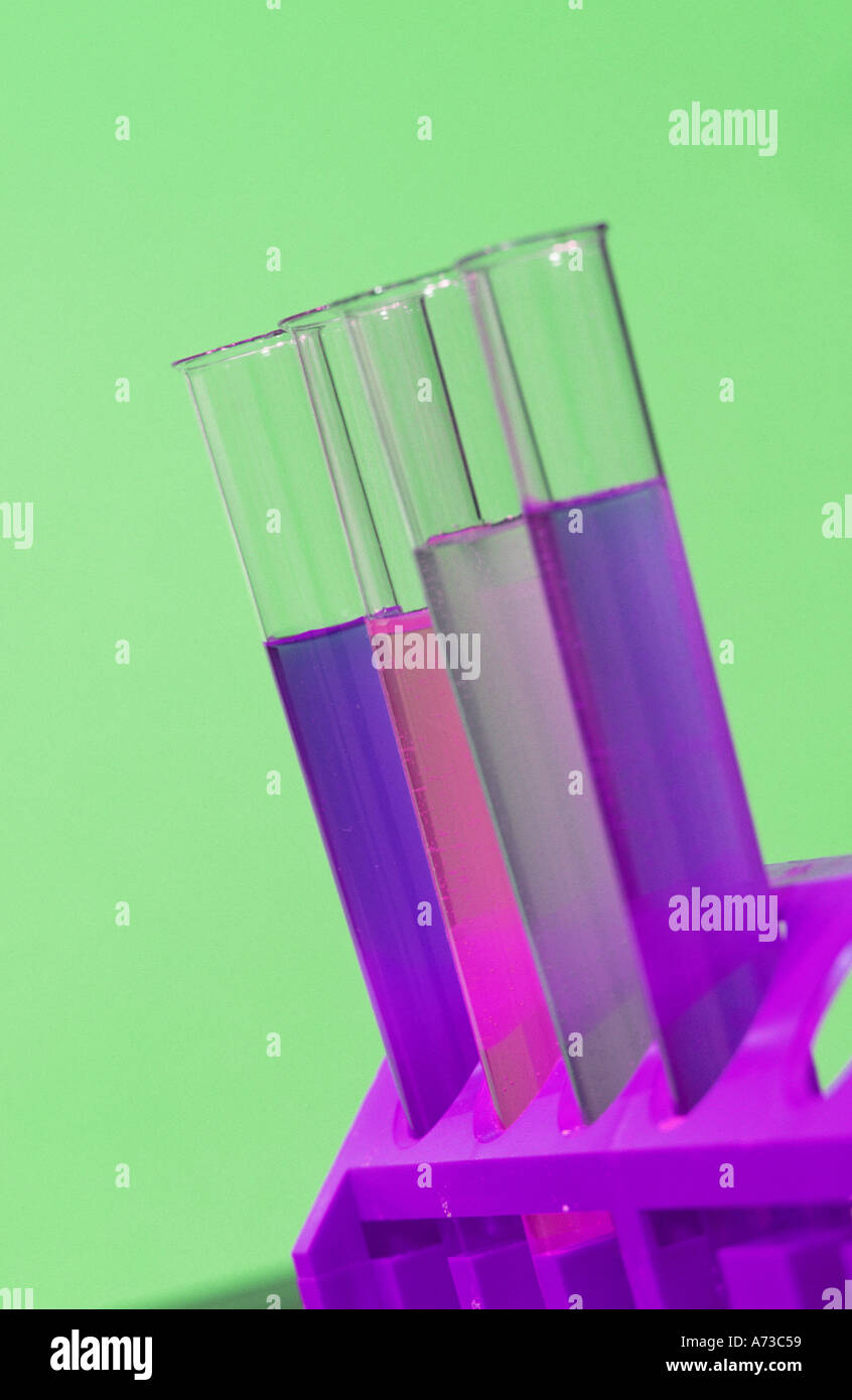 Test tubes containing coloured chemicals Stock Photo - Alamy