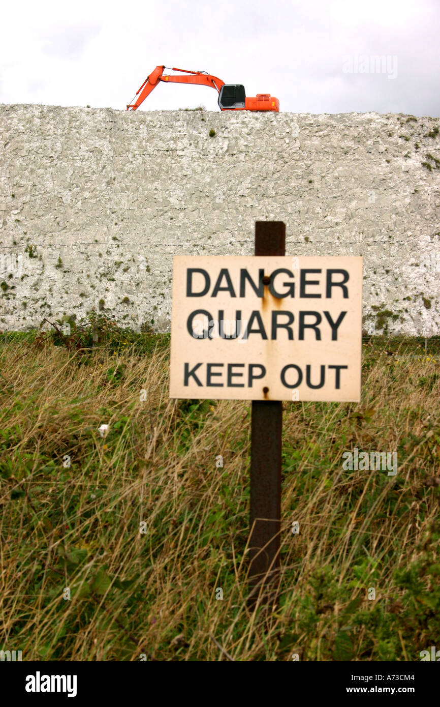 Warning sign in quarry Stock Photo - Alamy