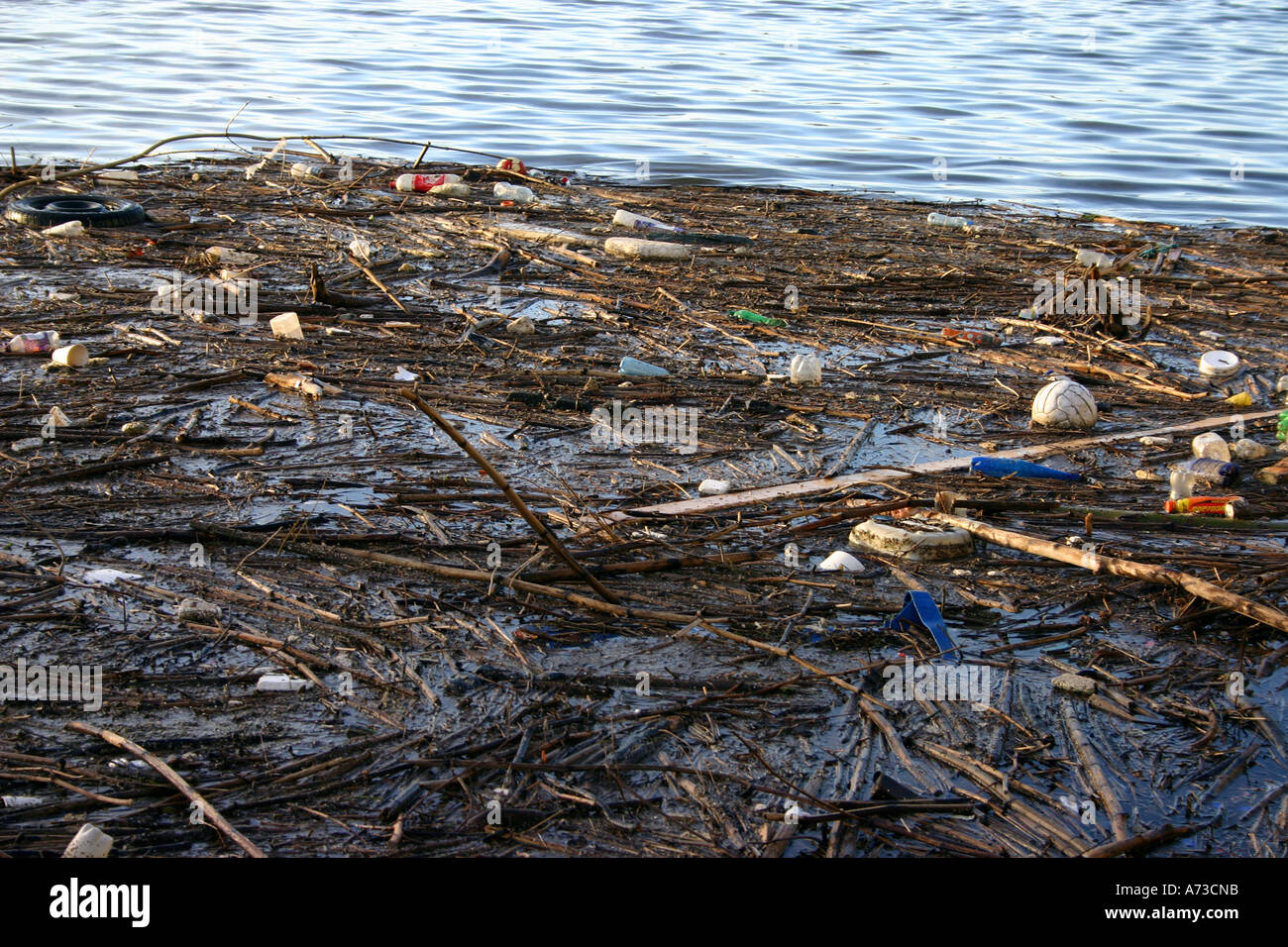 Rubbish in canal Stock Photo - Alamy