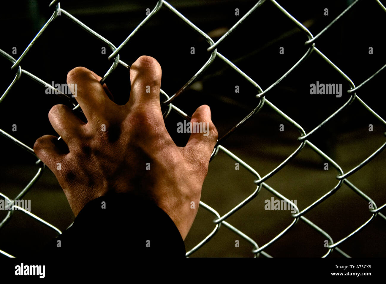 Single hand grasping a fence Stock Photo - Alamy