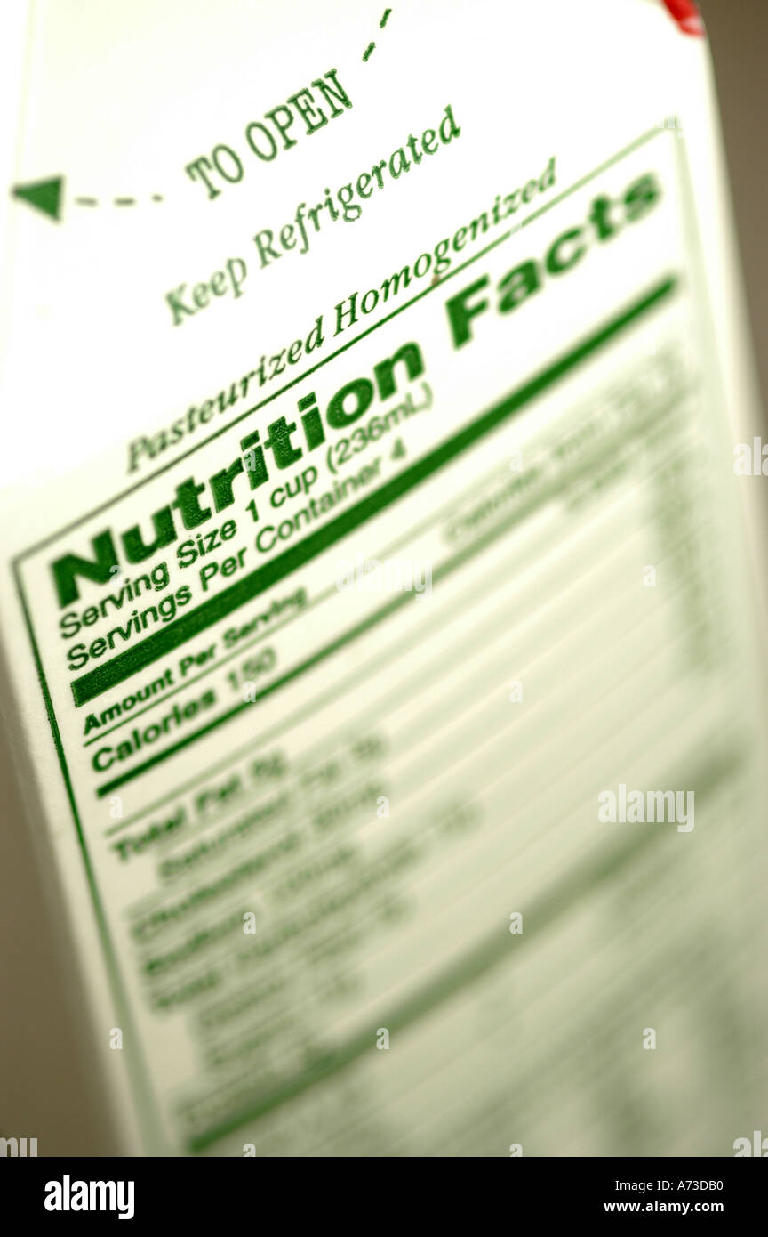 A close up of a Nutrition Facts label Stock Photo - Alamy