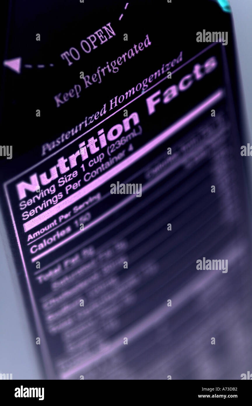 A close up of a Nutrition Facts label Stock Photo - Alamy