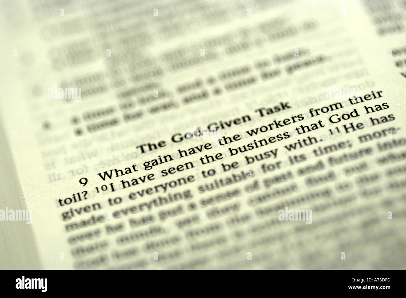 Left page of Bible text Stock Photo - Alamy