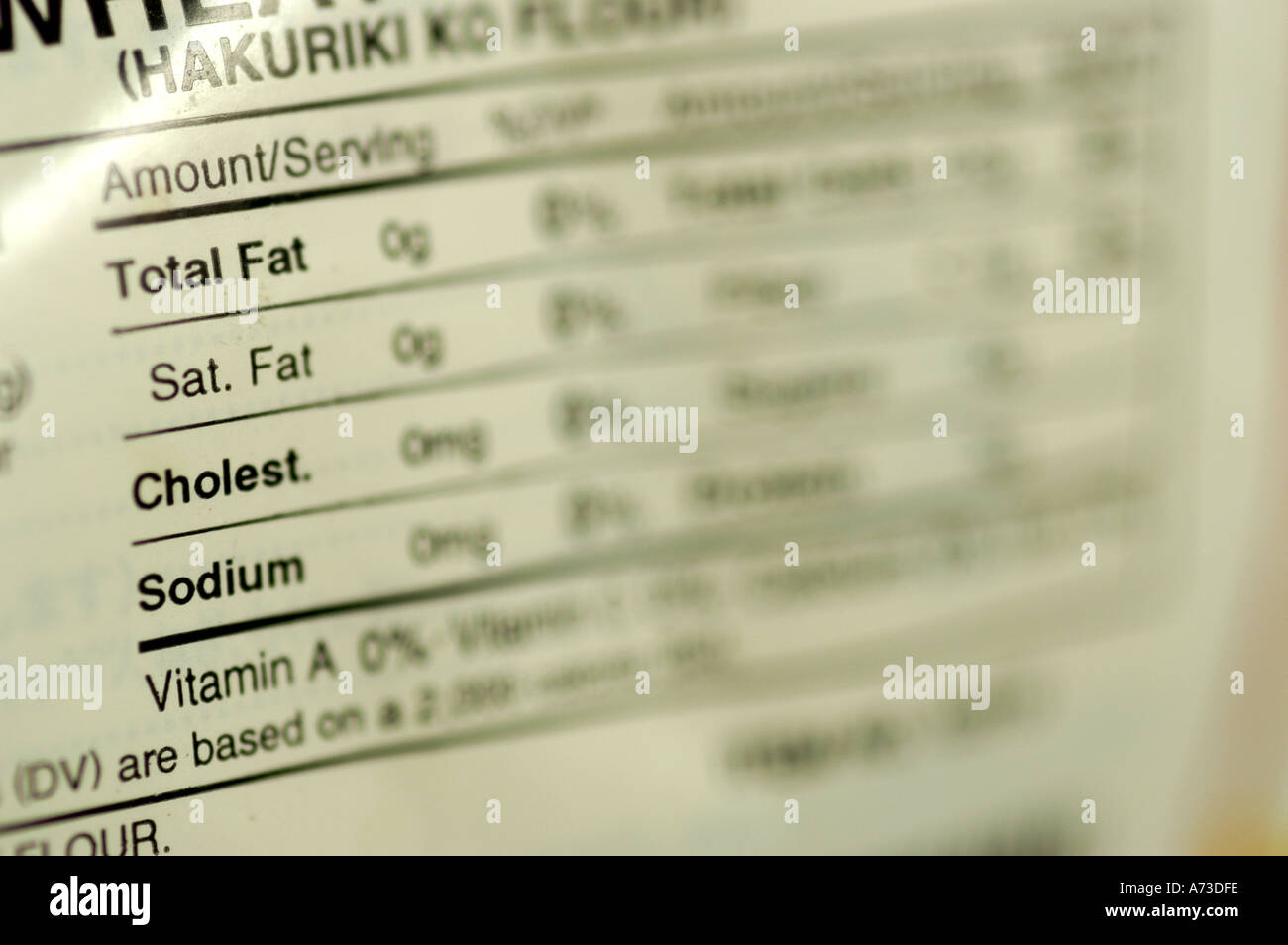 A close up of a Nutrition Facts label Stock Photo - Alamy