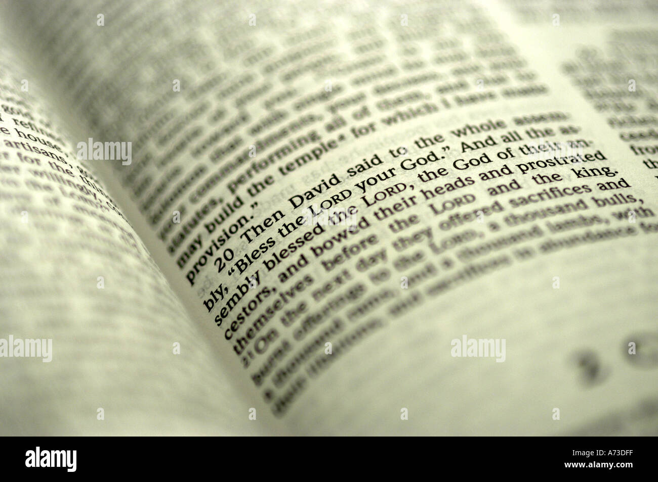 Bottom binding part of Bible page text Stock Photo - Alamy