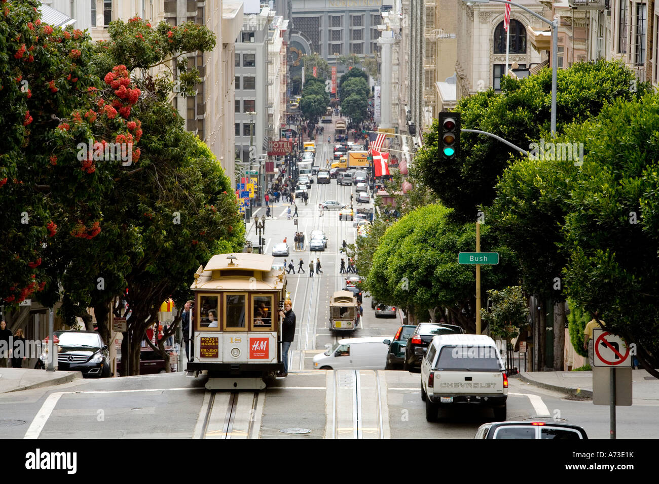 Tram driving in downtown San Francisco California USA Stock Photo - Alamy