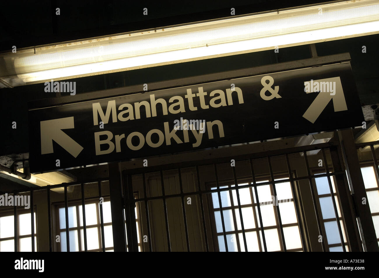 Subway direction signs manhattan and brooklyn new york city usa Stock ...
