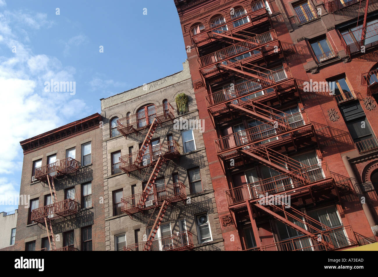 Fire escape escapes NY New York City stairs buildings horizontal Stock ...