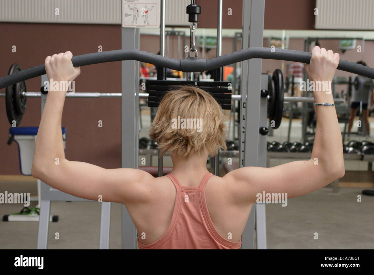 Young woman doing back muscles workout Stock Photo - Alamy
