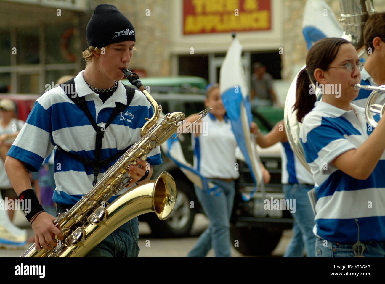 Fanfare playing in a street of Bandera Texas Stock Photo - Alamy