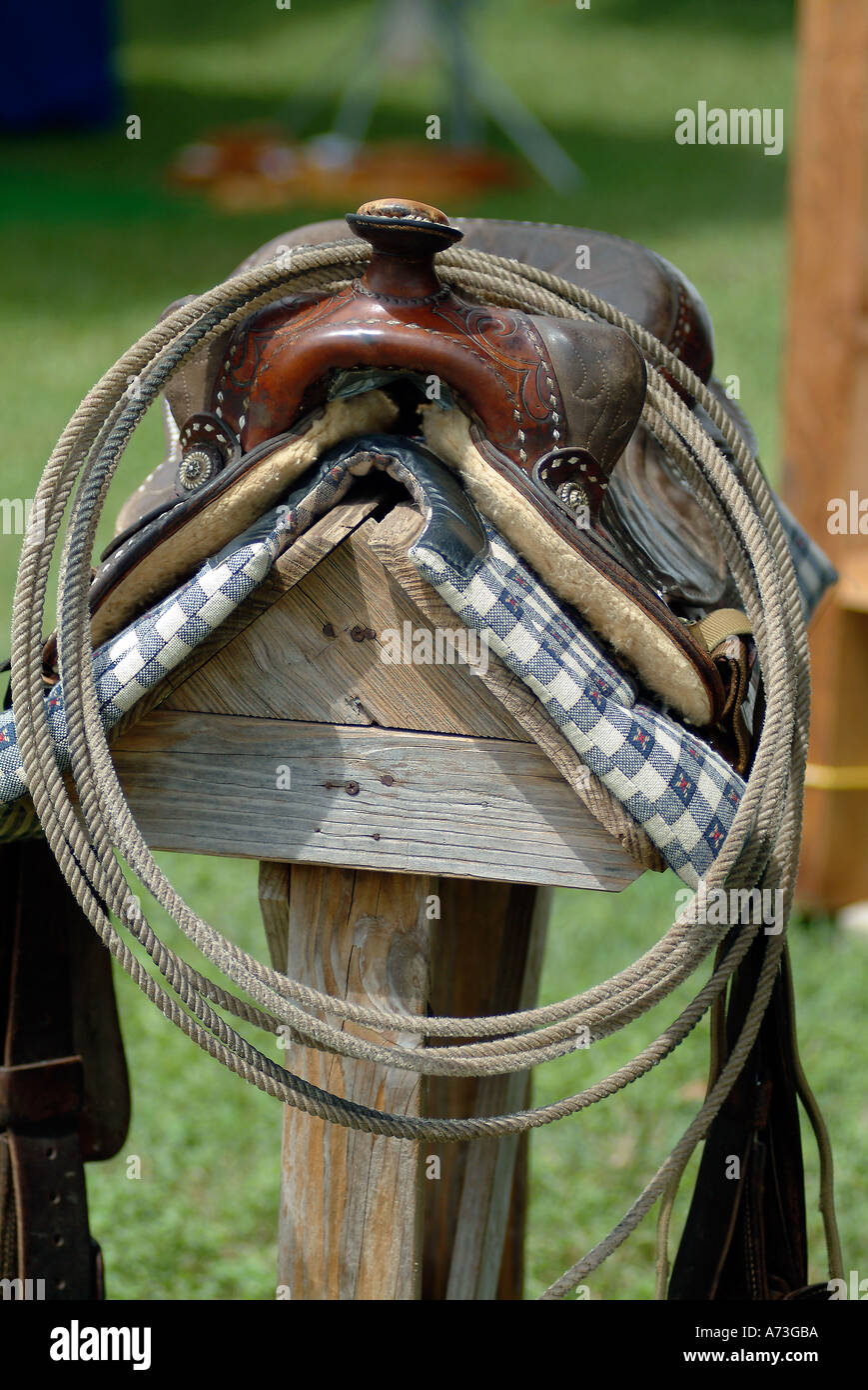 Detail of a saddle and a rope of a Texan cowboy Stock Photo - Alamy