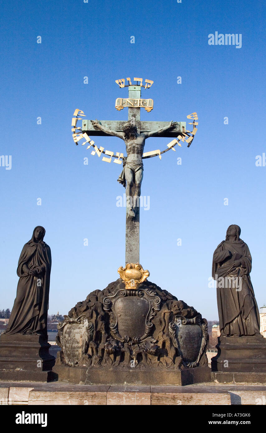 Calvary. Sculpture of the Holy Cross. Charles Bridge, Prague Stock ...