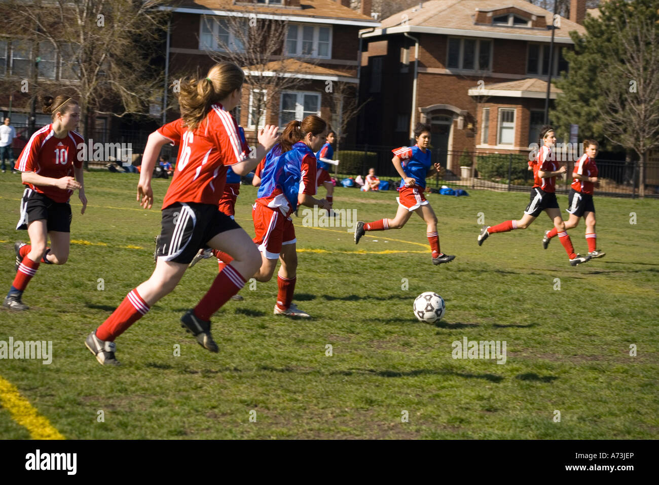 High school girls soccer game in Chicago IL USA Stock Photo - Alamy