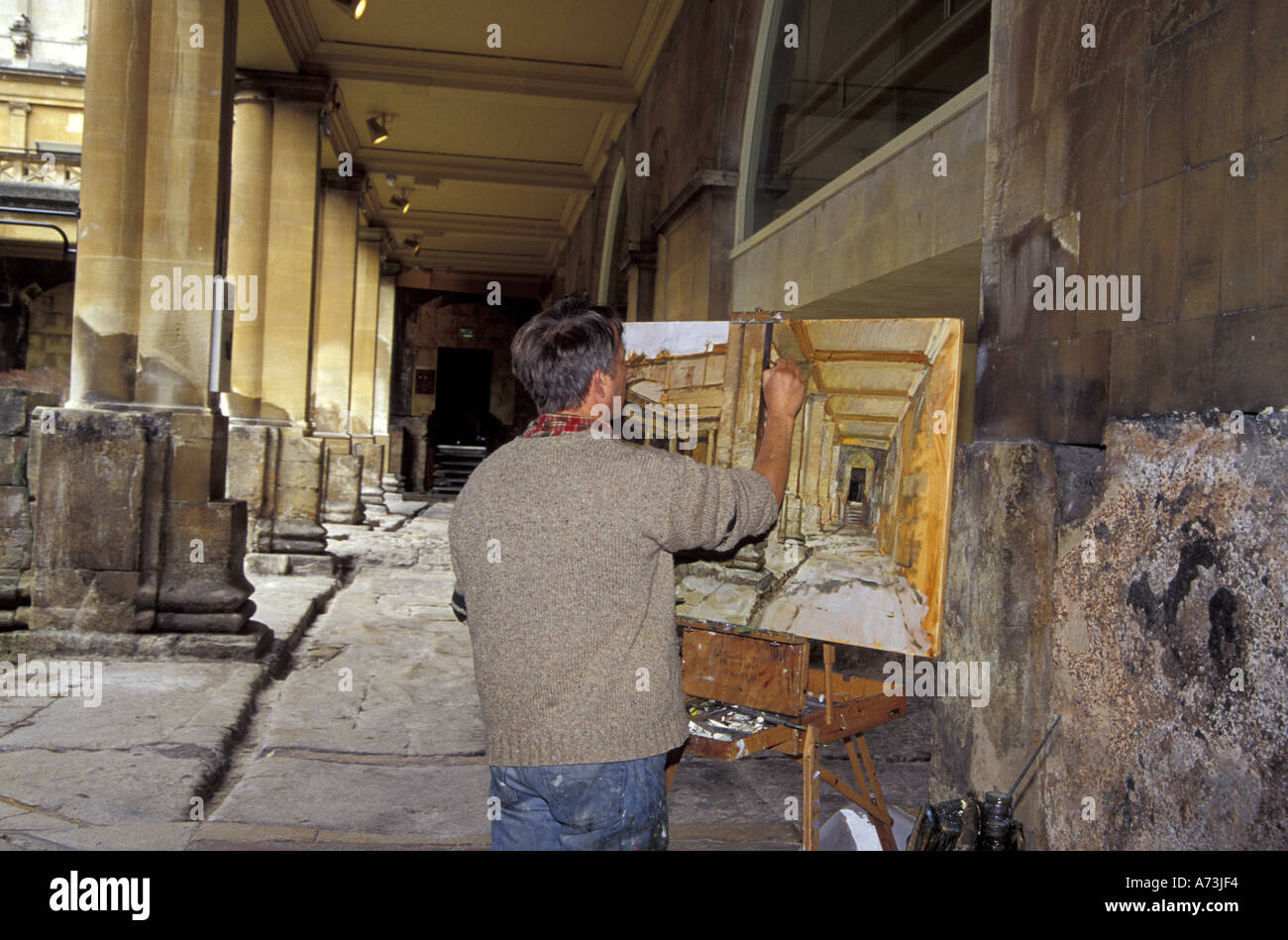 Europe, England, Bath, Roman Baths. Painting main bath, baths ...