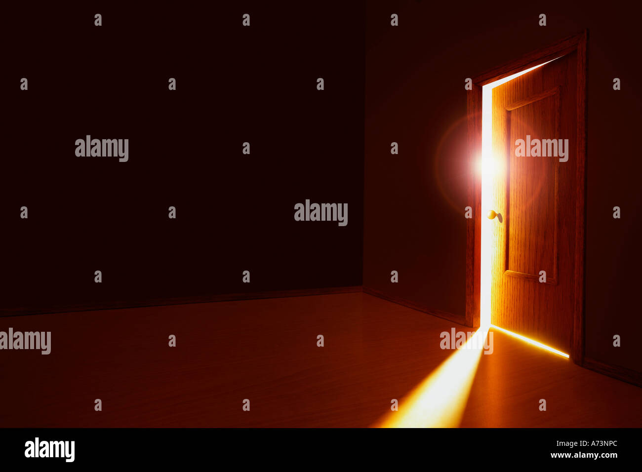 Partially opened door with bright light Stock Photo - Alamy