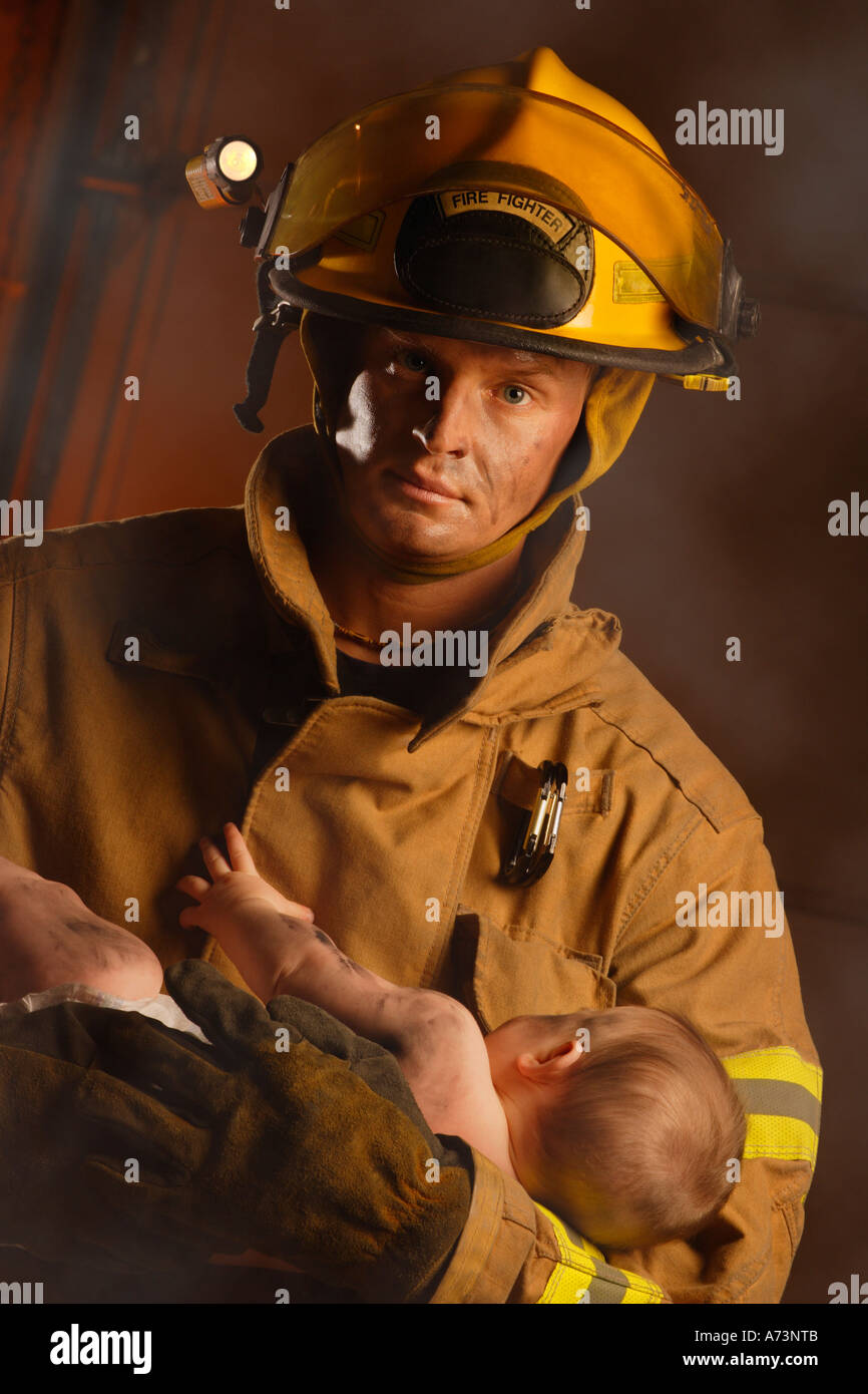 Firefighter Carrying Baby