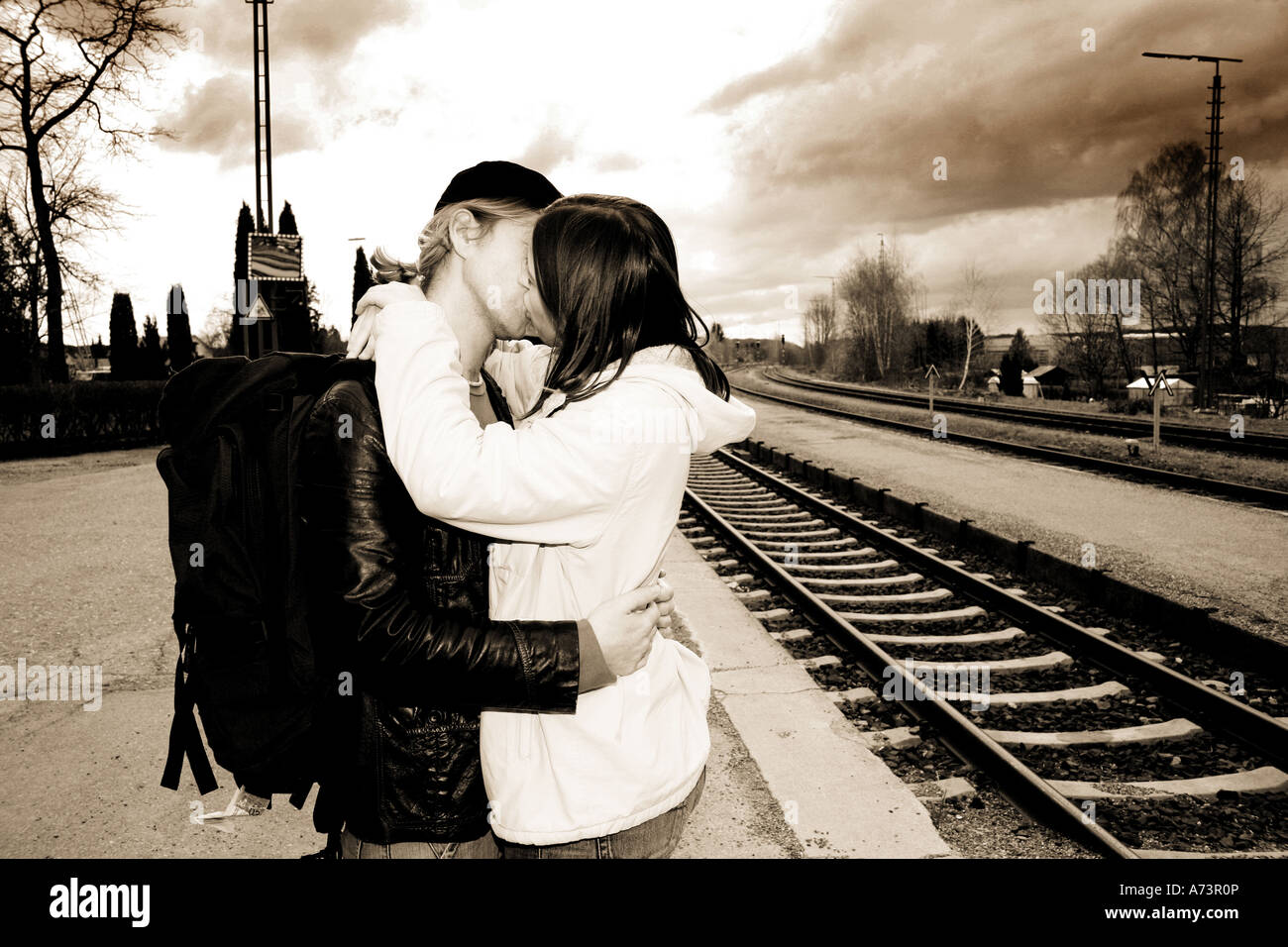 Train Romance Kiss Couple Stock Photos & Train Romance Kiss Couple ...