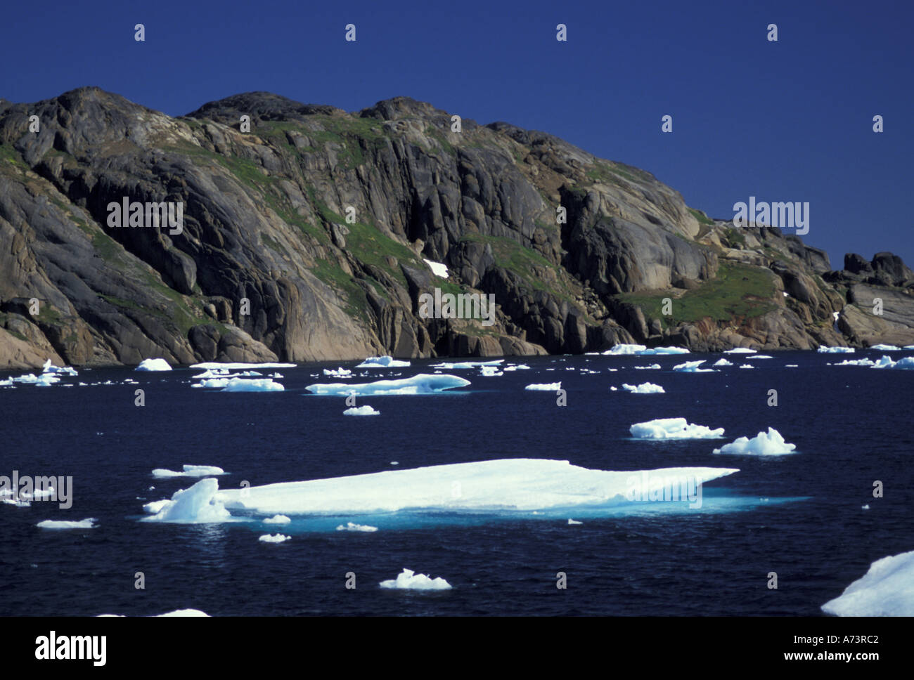 Greenland Rock shore with floating ice Stock Photo - Alamy