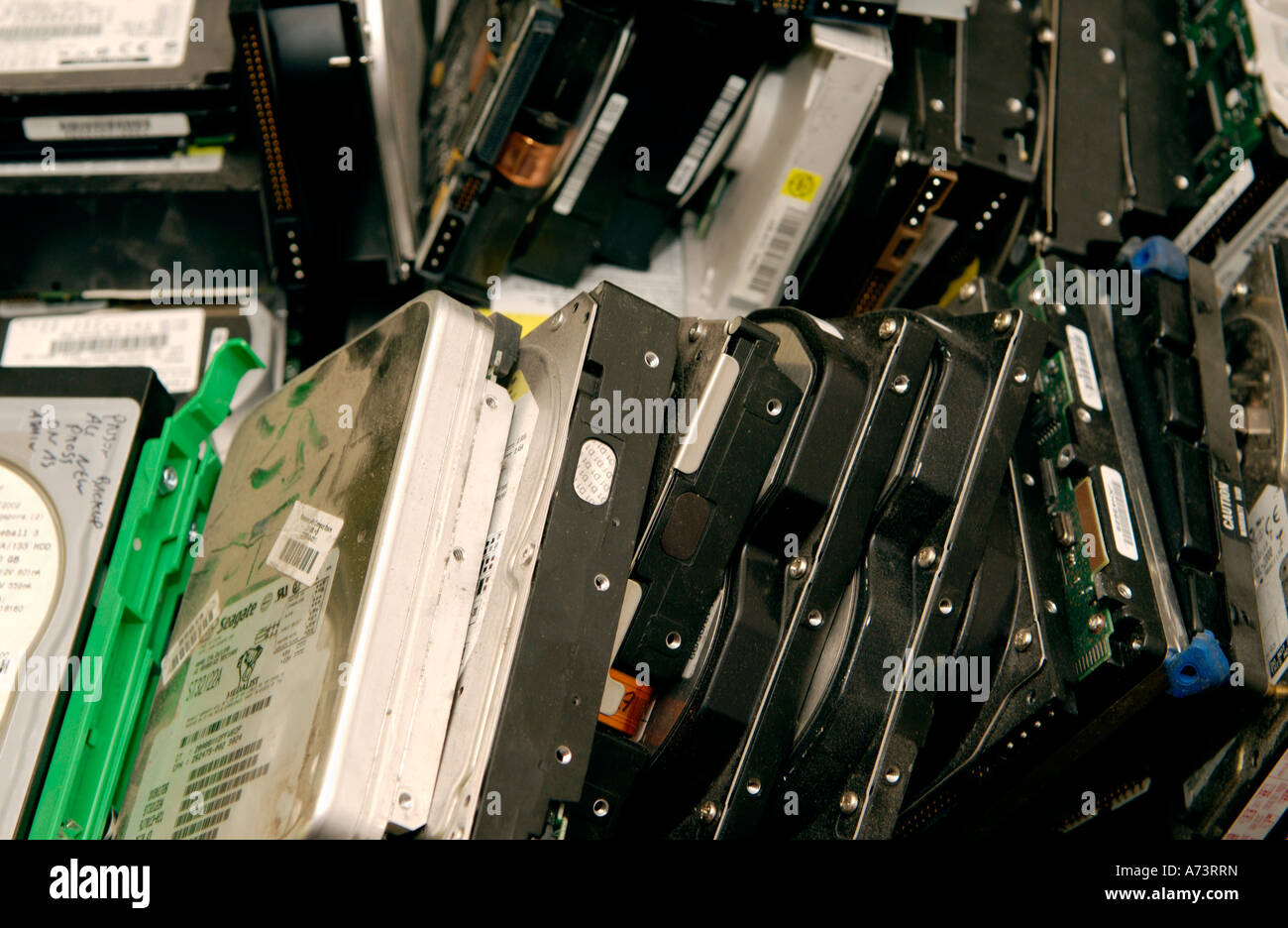 Computer hard drives ready for destruction and recycling of parts at ...