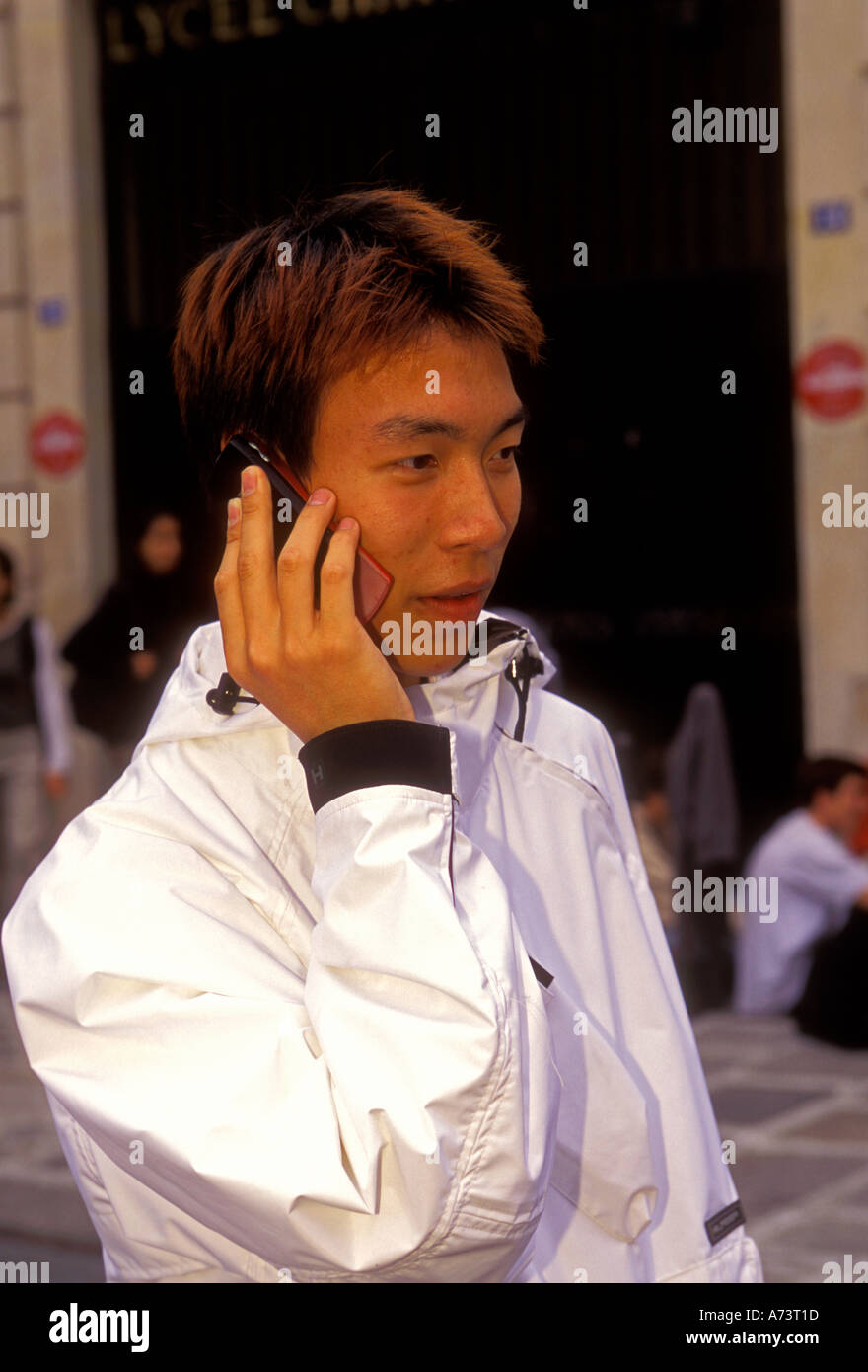 1, one, French teen, teenage boy, teenager, student, talking on cell ...
