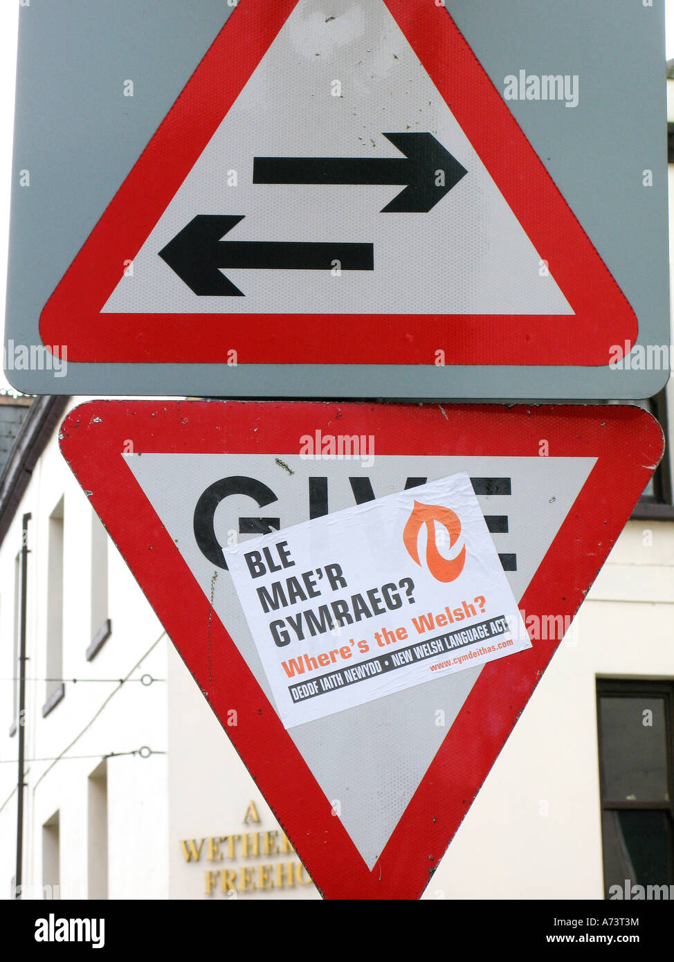Where's the Welsh poster protest by Welsh Language Society on Give Way ...
