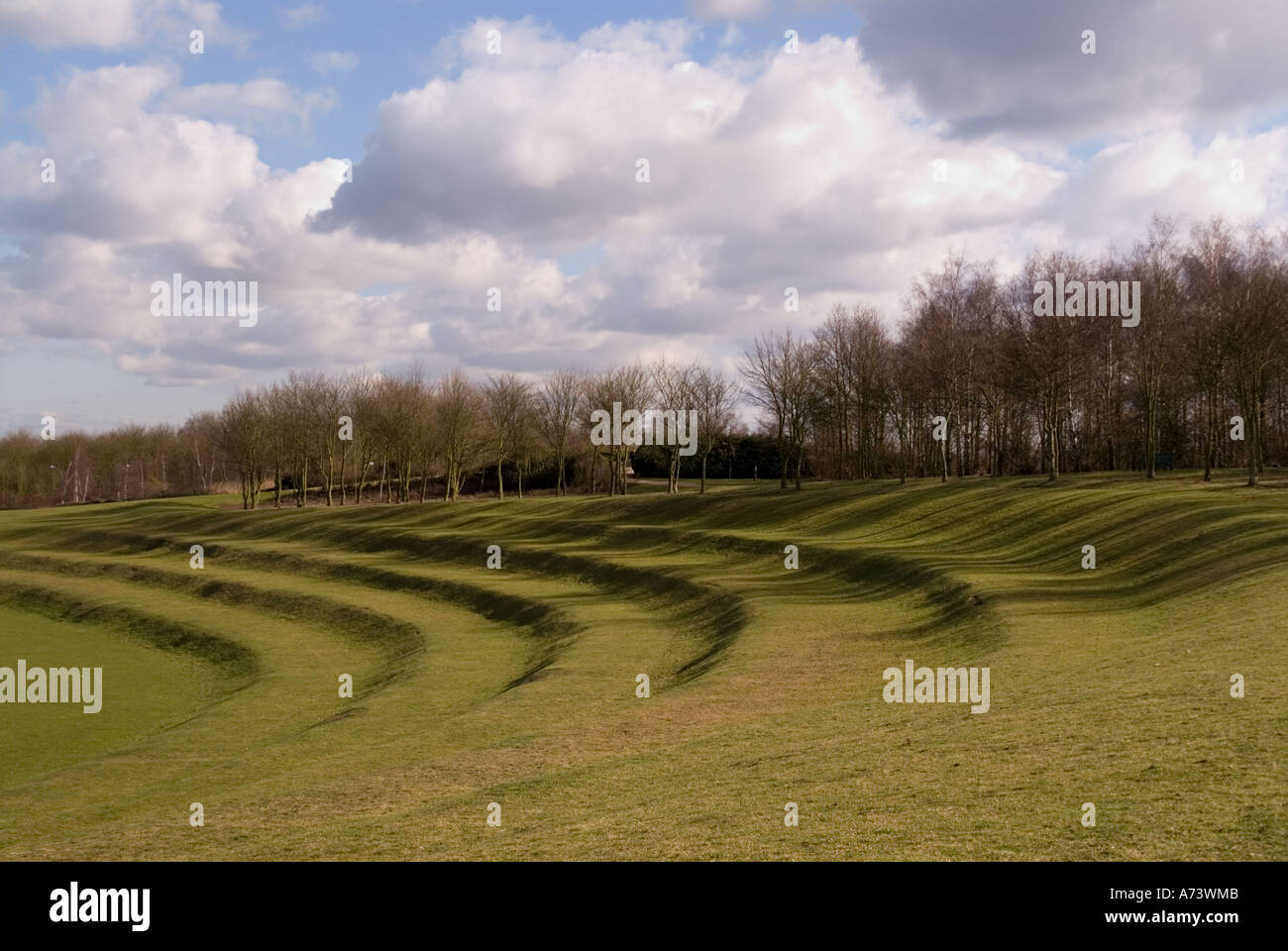 Grass amphitheatre overlooking cricket pitch Milton Keynes Parks Trust ...