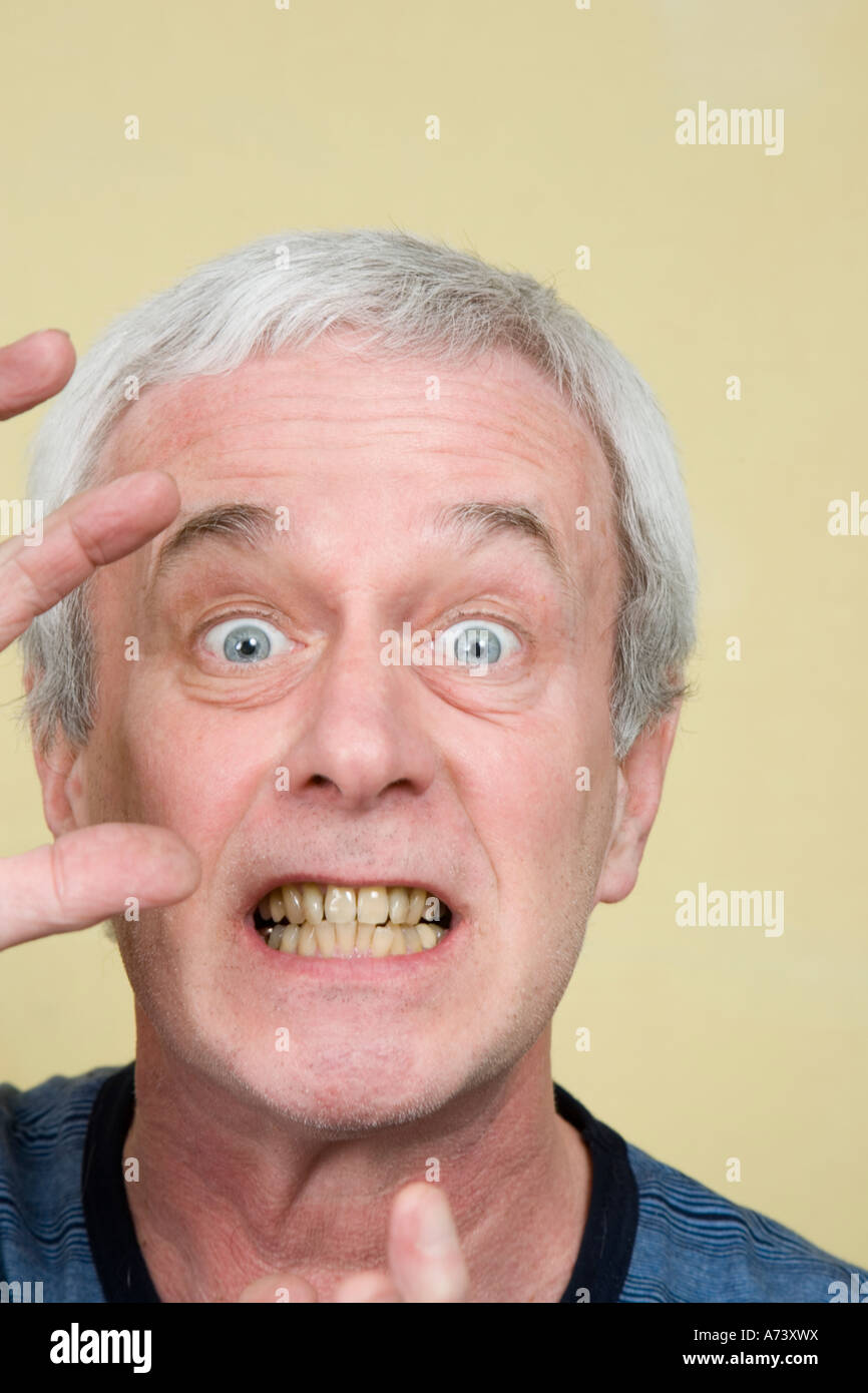Portrait of Angry Grey Haired Man using Hands to Express Emotion Stock ...