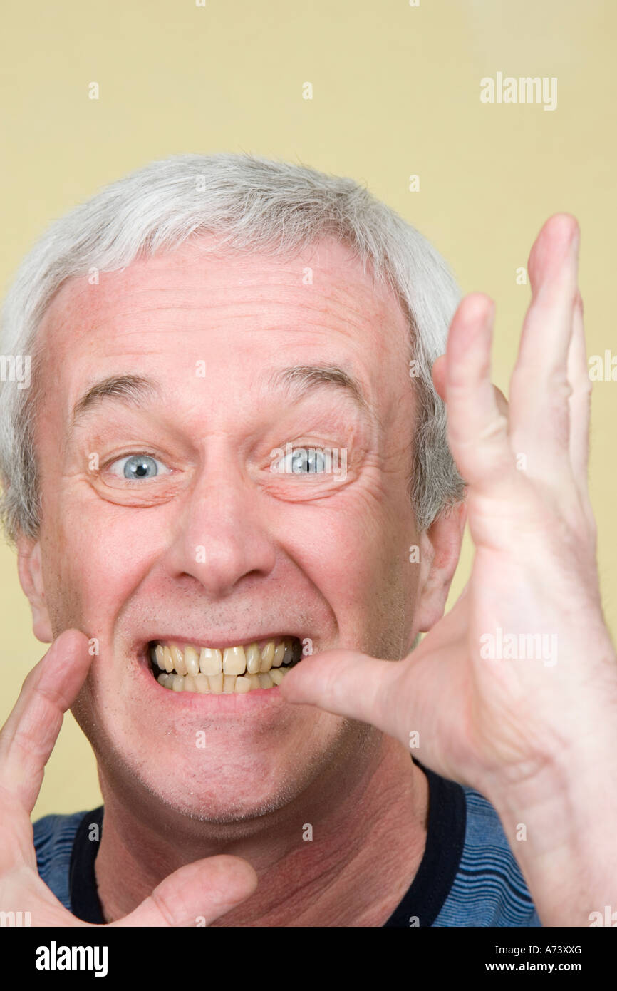 Portrait of Angry Grey Haired Man using Hands to Express Emotion Stock ...