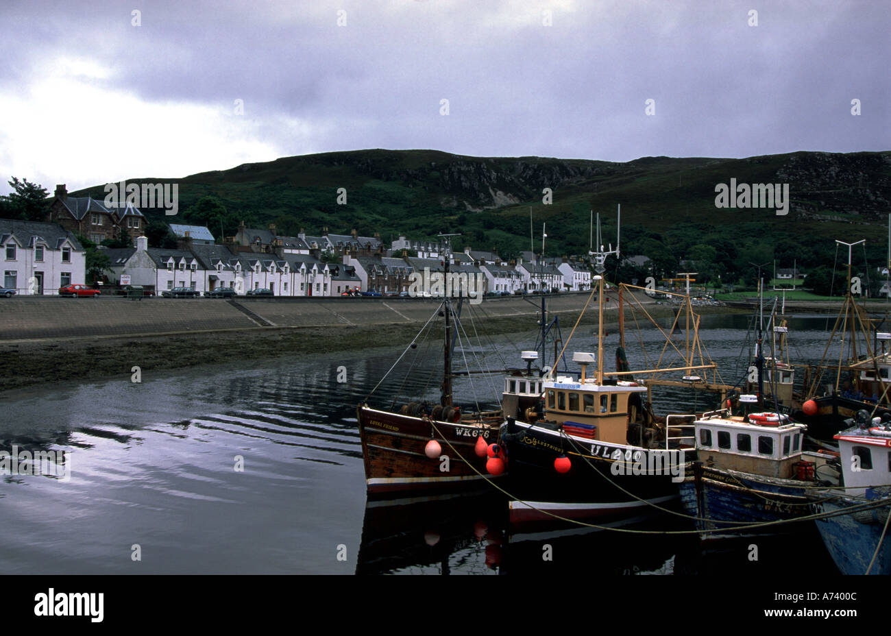 Ullapool Harbour Scotland North village fish trawlers boats ships ...