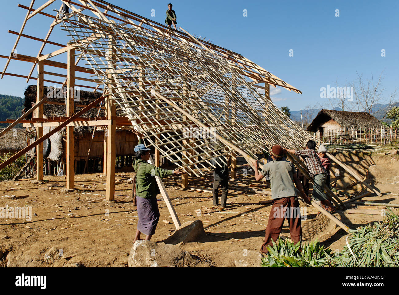 building a house at Katchin State Myanmar Stock Photo - Alamy