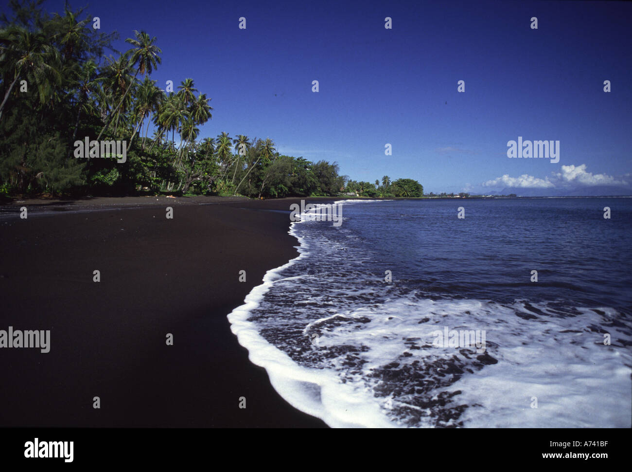 Mataiva Bay black sand beach Island of Tahiti French Polynesia Stock ...