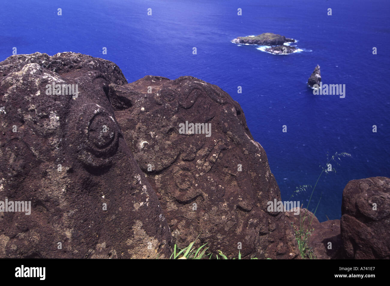 Orongo Bird Cult petroglyphs Easter Island Chile Stock Photo - Alamy