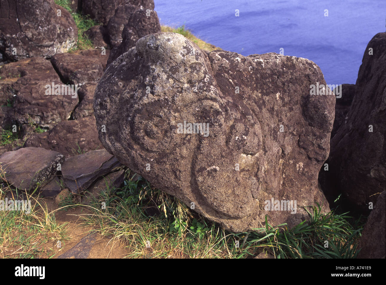 Orongo Bird Cult petroglyphs Easter Island Chile Stock Photo - Alamy