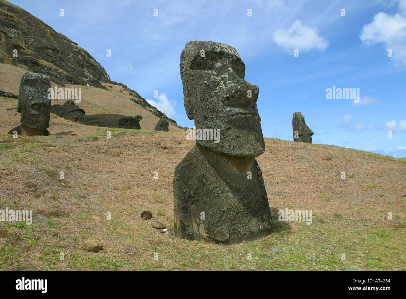 Rano Raku Moai Statue quarry Easter Island Rapa Nui Chile Stock Photo ...