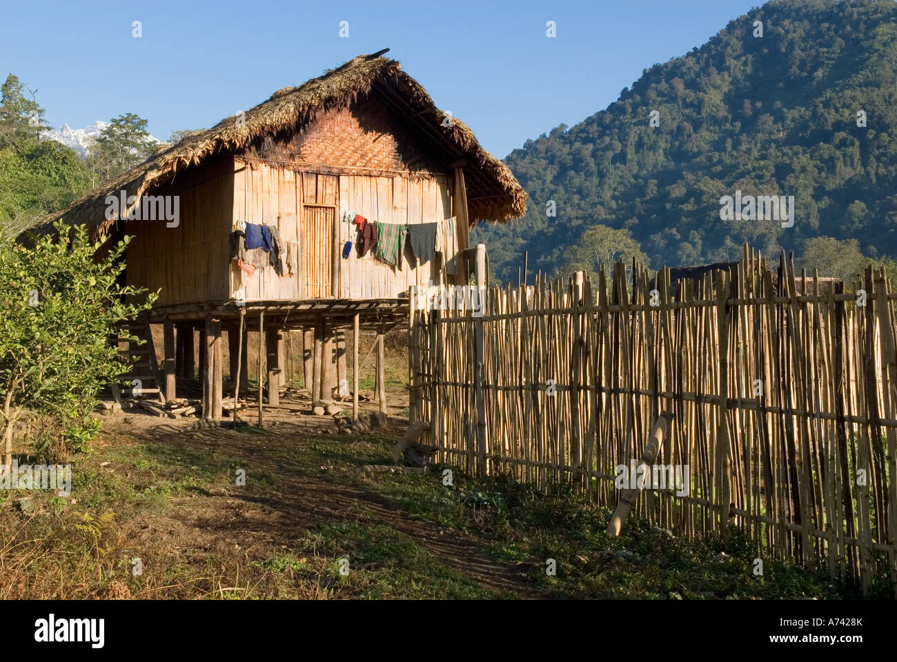 traditional Rawang house in the Phon Kan Razi area Kachin State ...