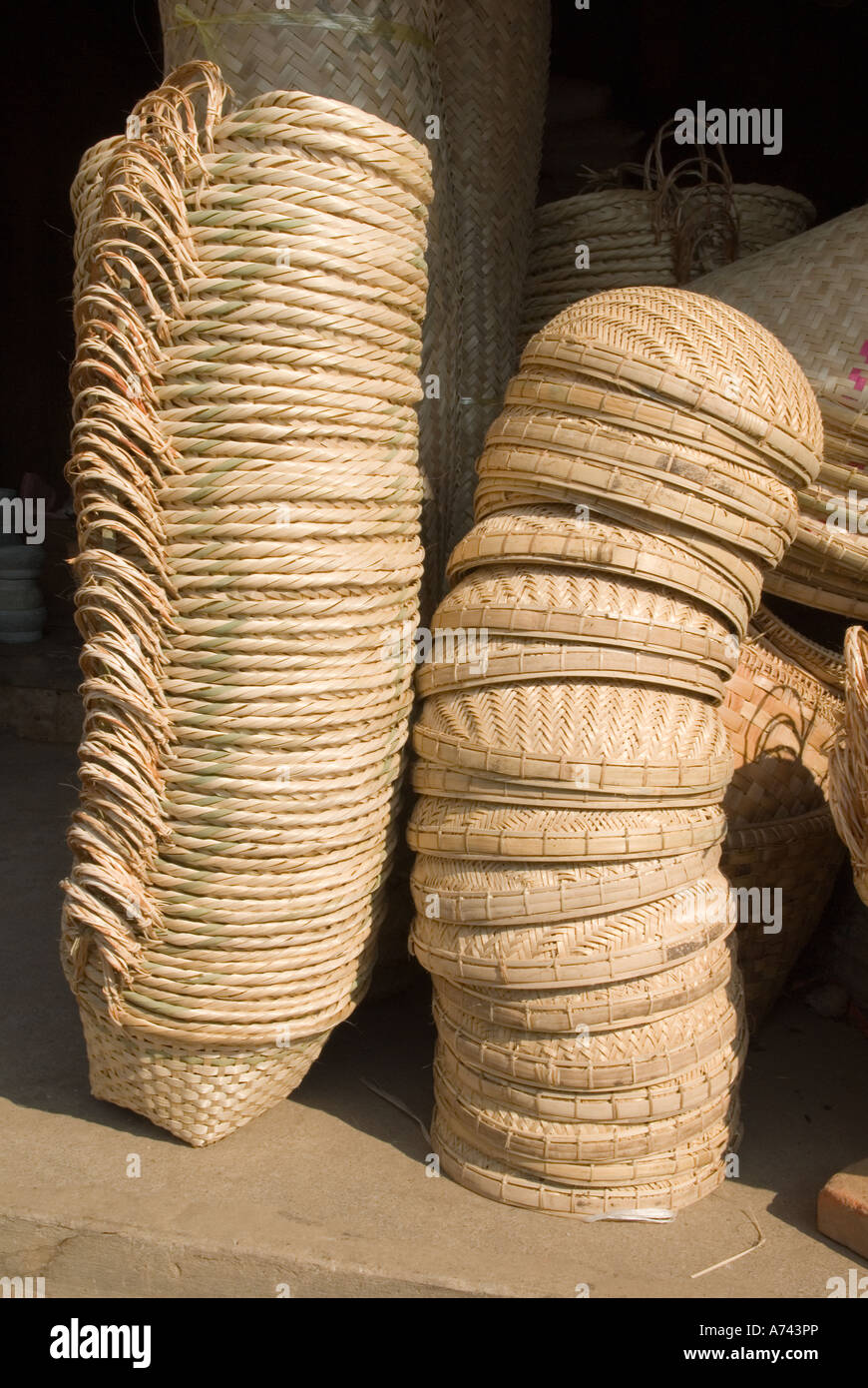 different baskets on the market of Kathar Myanmar Stock Photo - Alamy