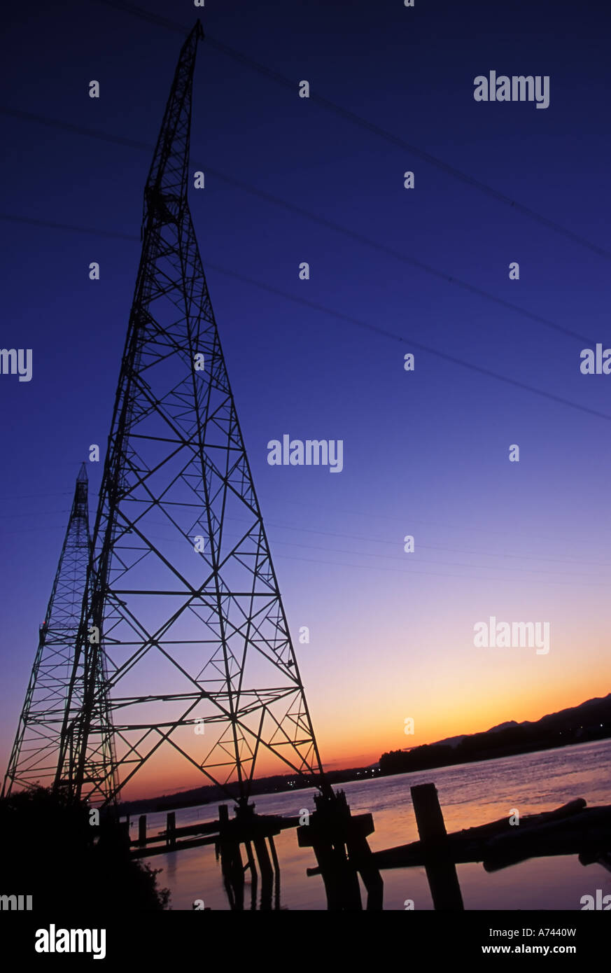Electrical transmission lines crossing river hi-res stock photography ...