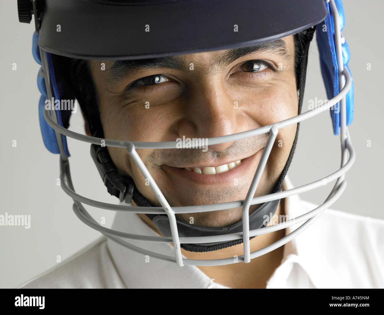 VDA 201812 Close ups of Indian batsman wearing helmet ready for cricket ...