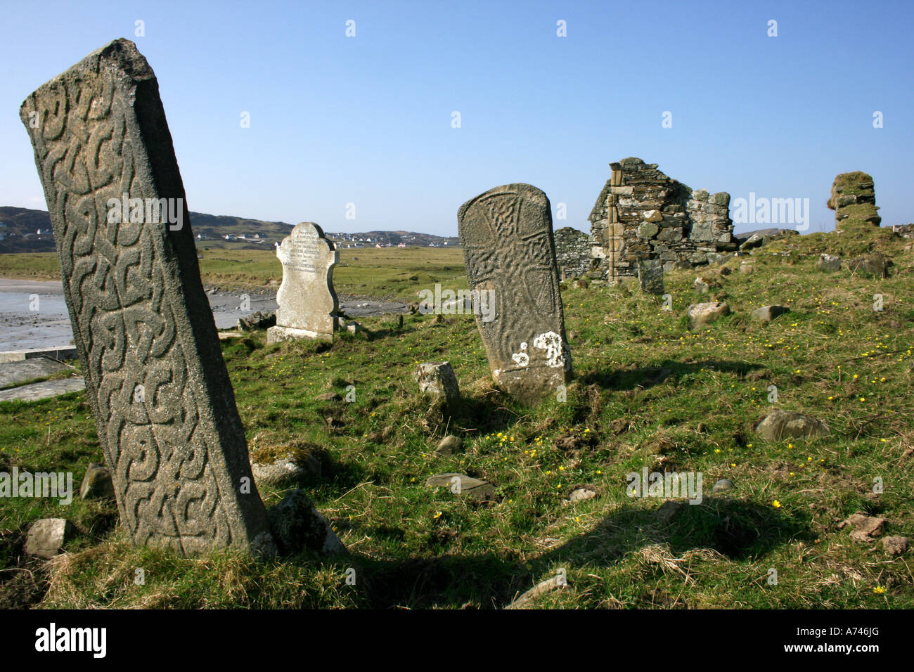 Abandoned 12th century Irish church buildings and tombs on Inishkeel ...