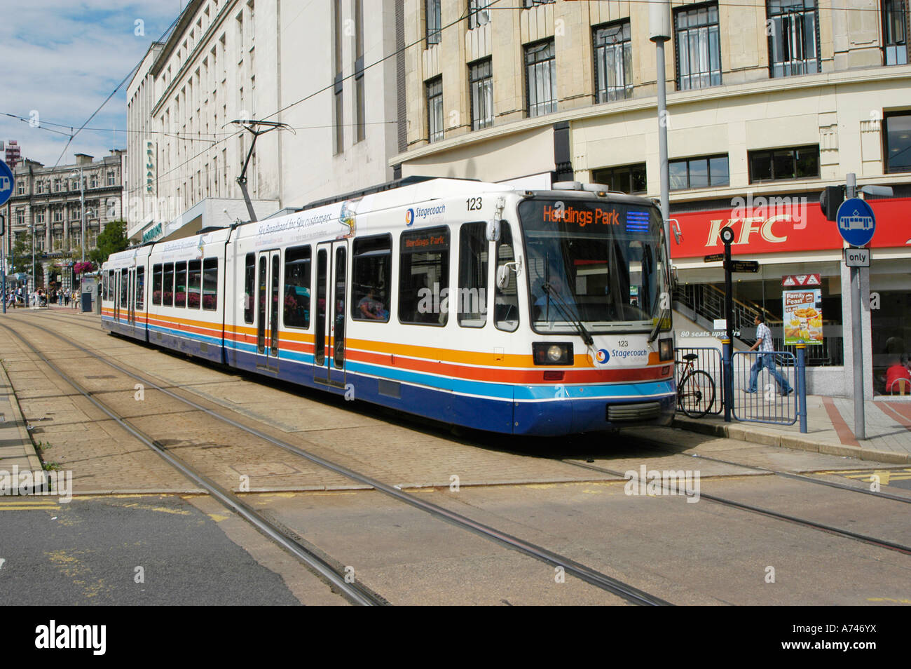 Stagecoach supertram travelling through the Sheffield city centre in ...