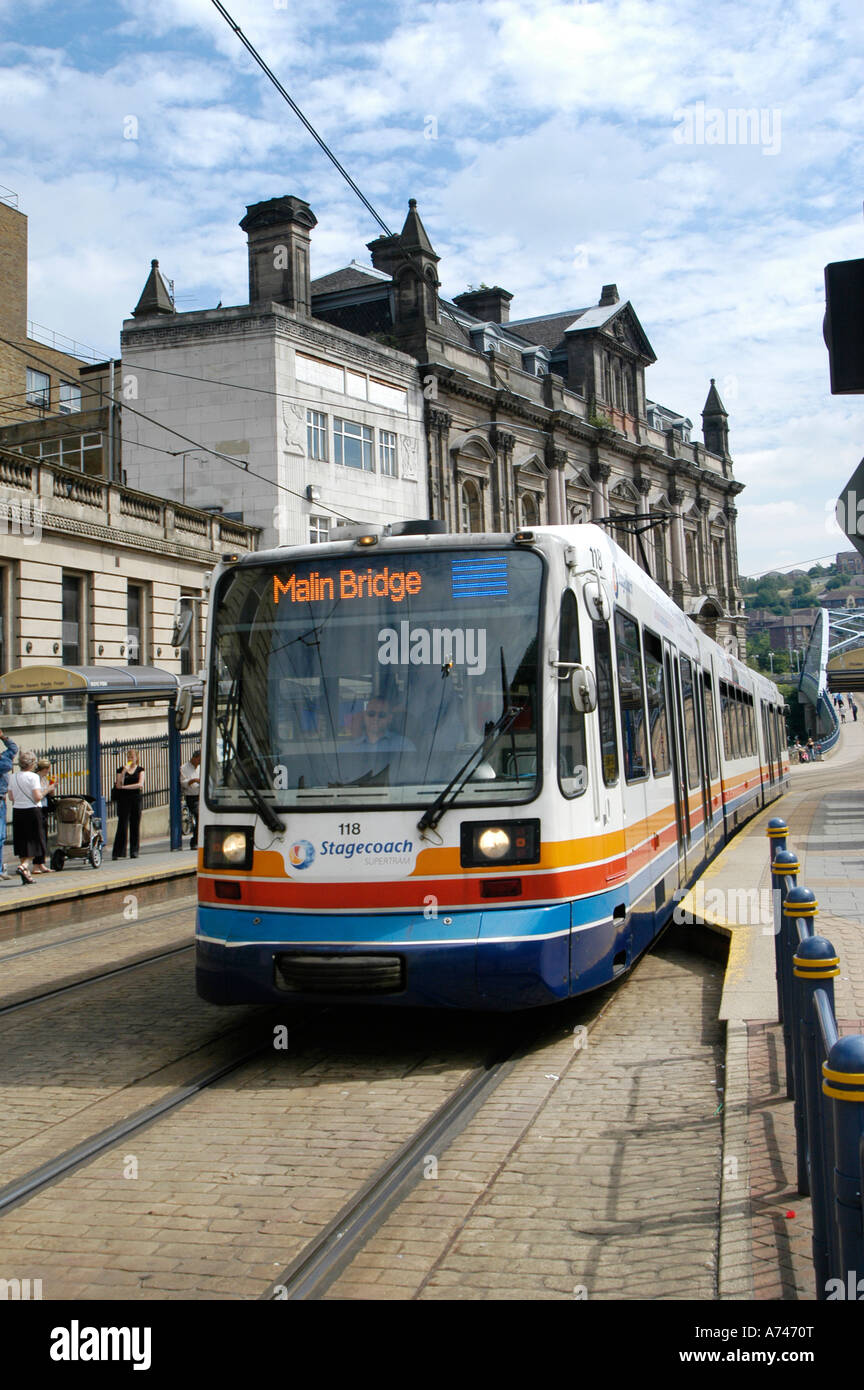 Stagecoach supertram travelling through the Sheffield city centre in ...