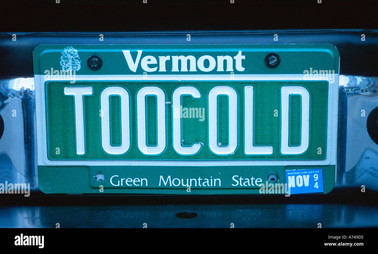 Vanity License Plate Vermont Stock Photo - Alamy