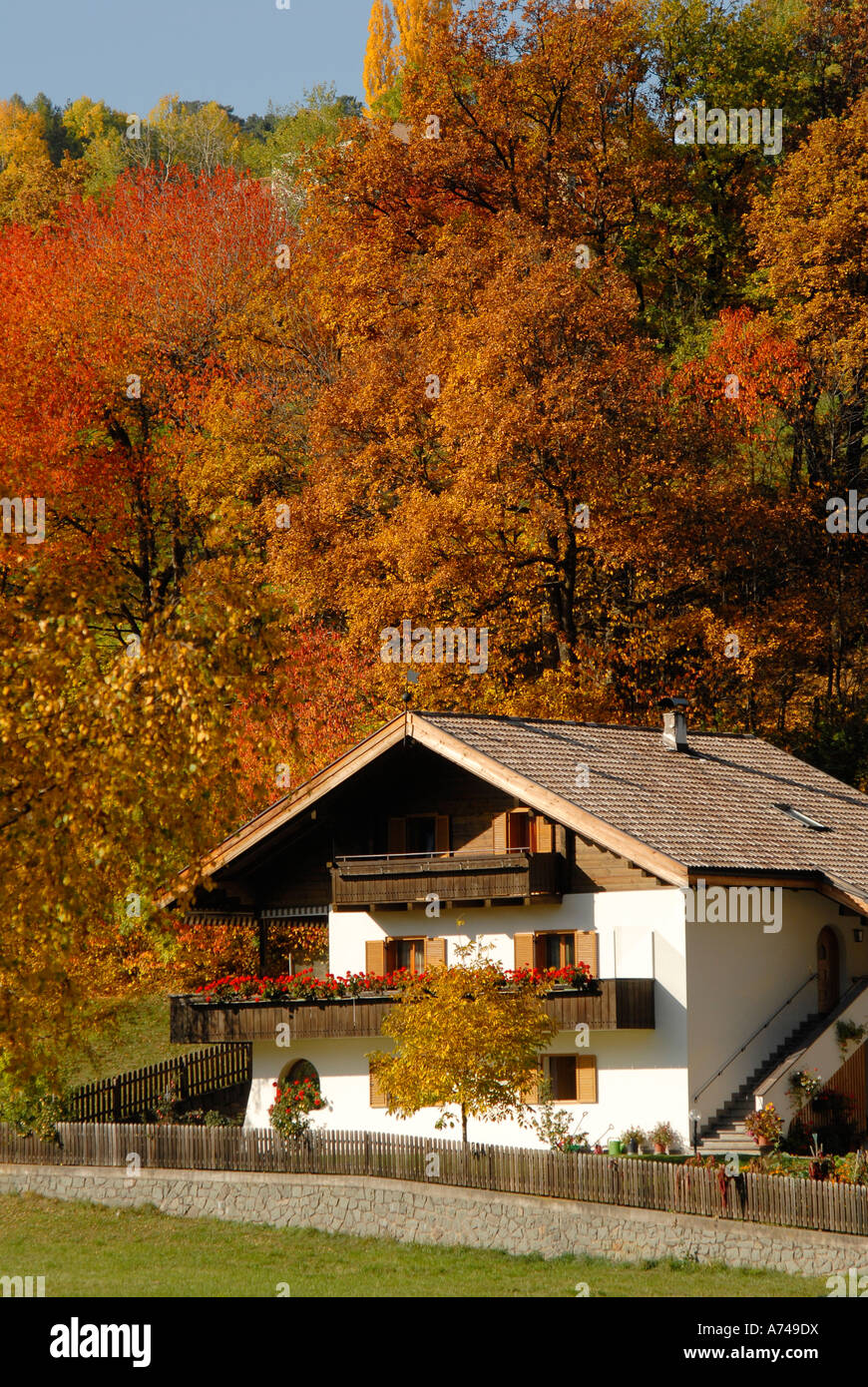 Pretty house on the hill above the village of Ritten in South Tirol ...