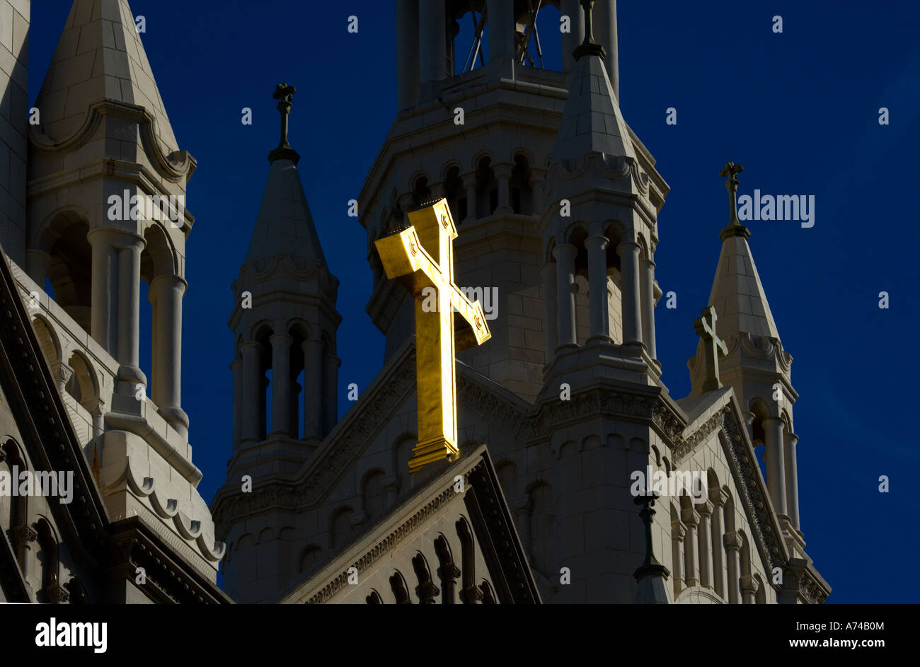 Cross detail on the front of the St Peter and Paul Catholic Church San ...