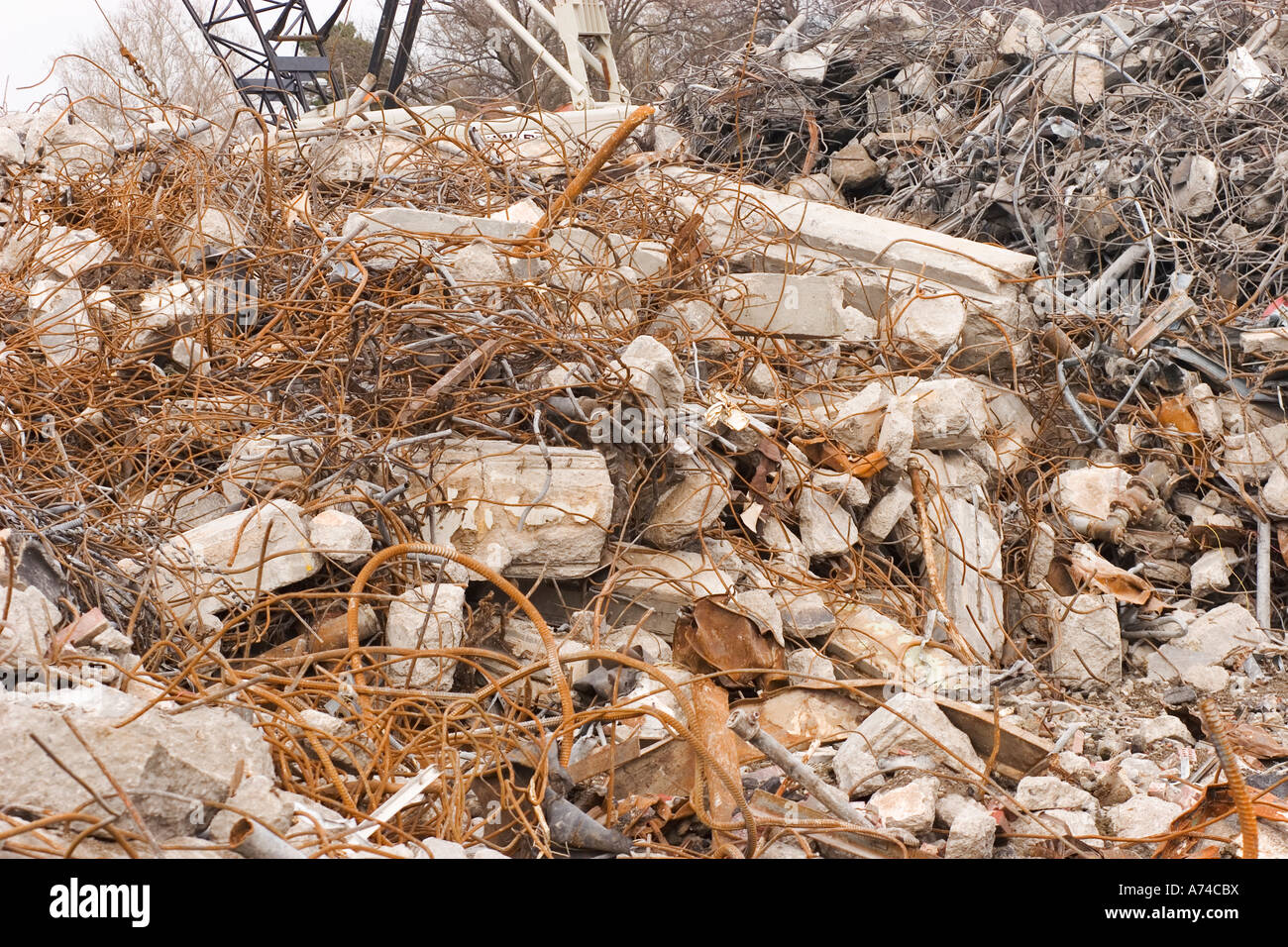 A pile of rebar and broken concrete on the site of a building ...