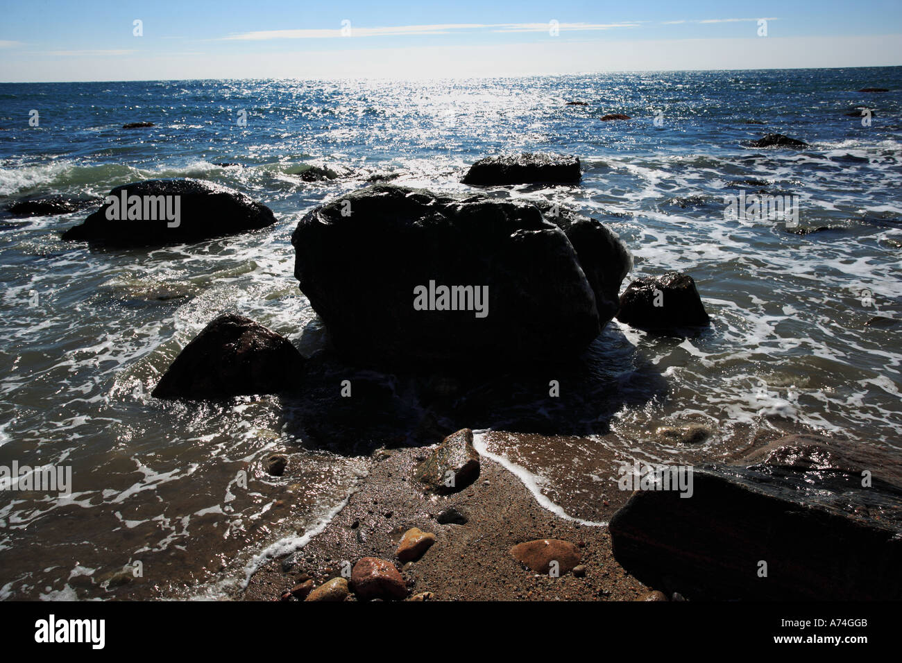 Massive Boulders on a Beach, Block Island Rhode Island Summer sun Stock ...