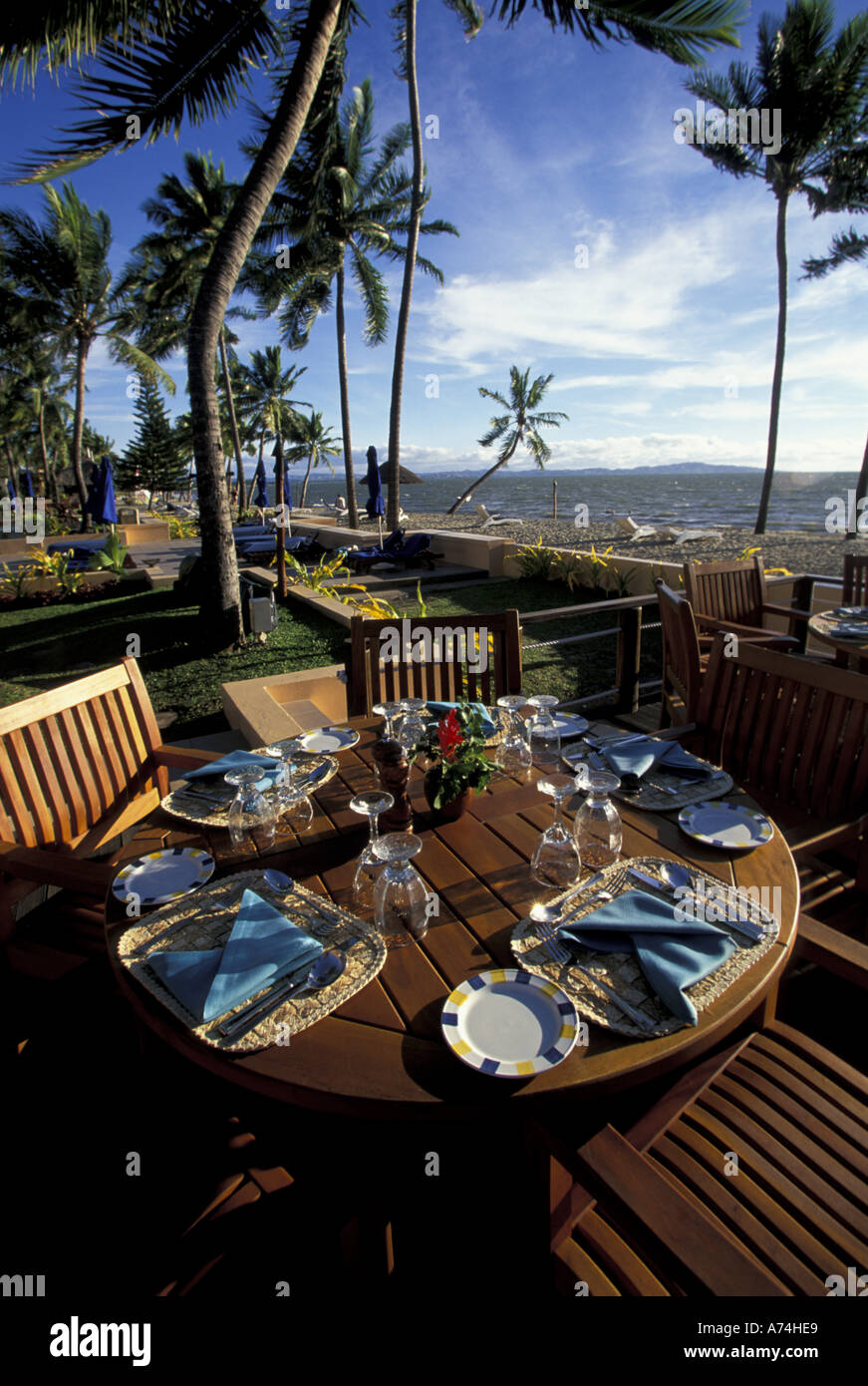 Fiji sunset and deck chair hi-res stock photography and images - Alamy