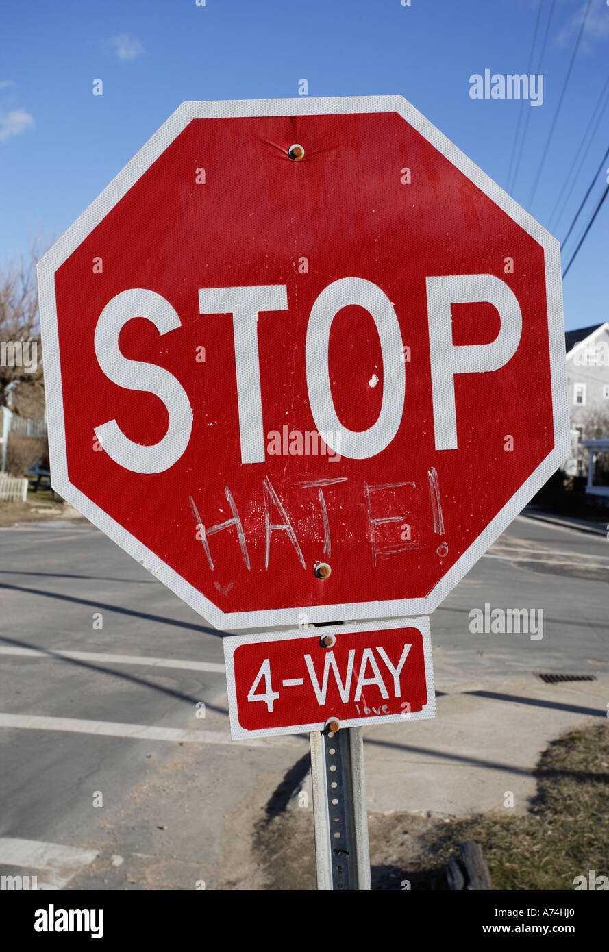 Stop Hate stop sign signs Stock Photo - Alamy