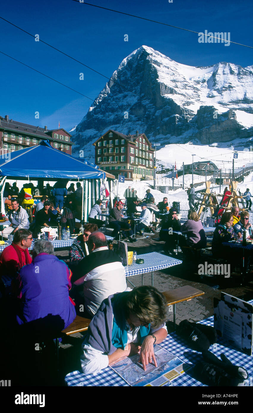 Kleine Scheidegg Buildings hotels Skiers People Ski resort Eiger ...